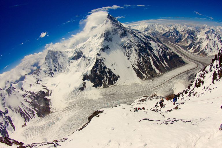 Climbers ascend K2's Black Pyramid of the Abruzzi Spur