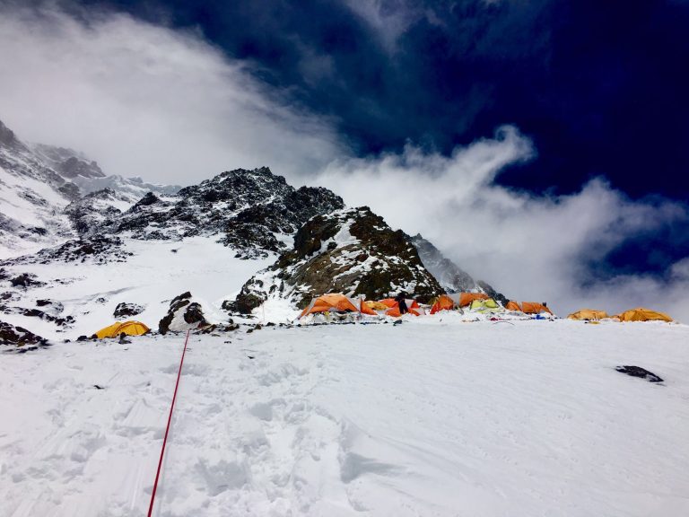 Climbers ascend K2's Black Pyramid of the Abruzzi Spur