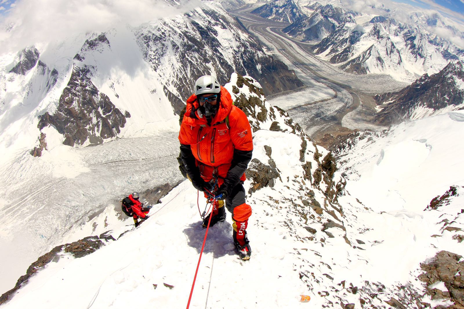 Climbers ascend K2's Black Pyramid of the Abruzzi Spur
