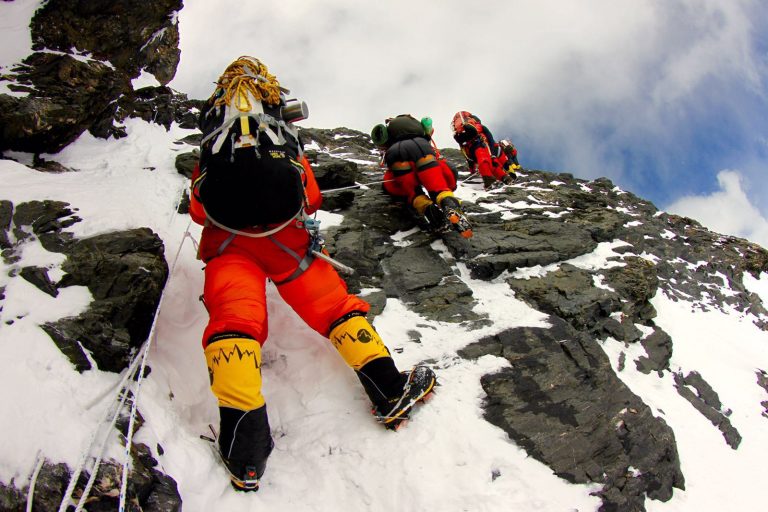 Climbers ascend K2's Black Pyramid of the Abruzzi Spur