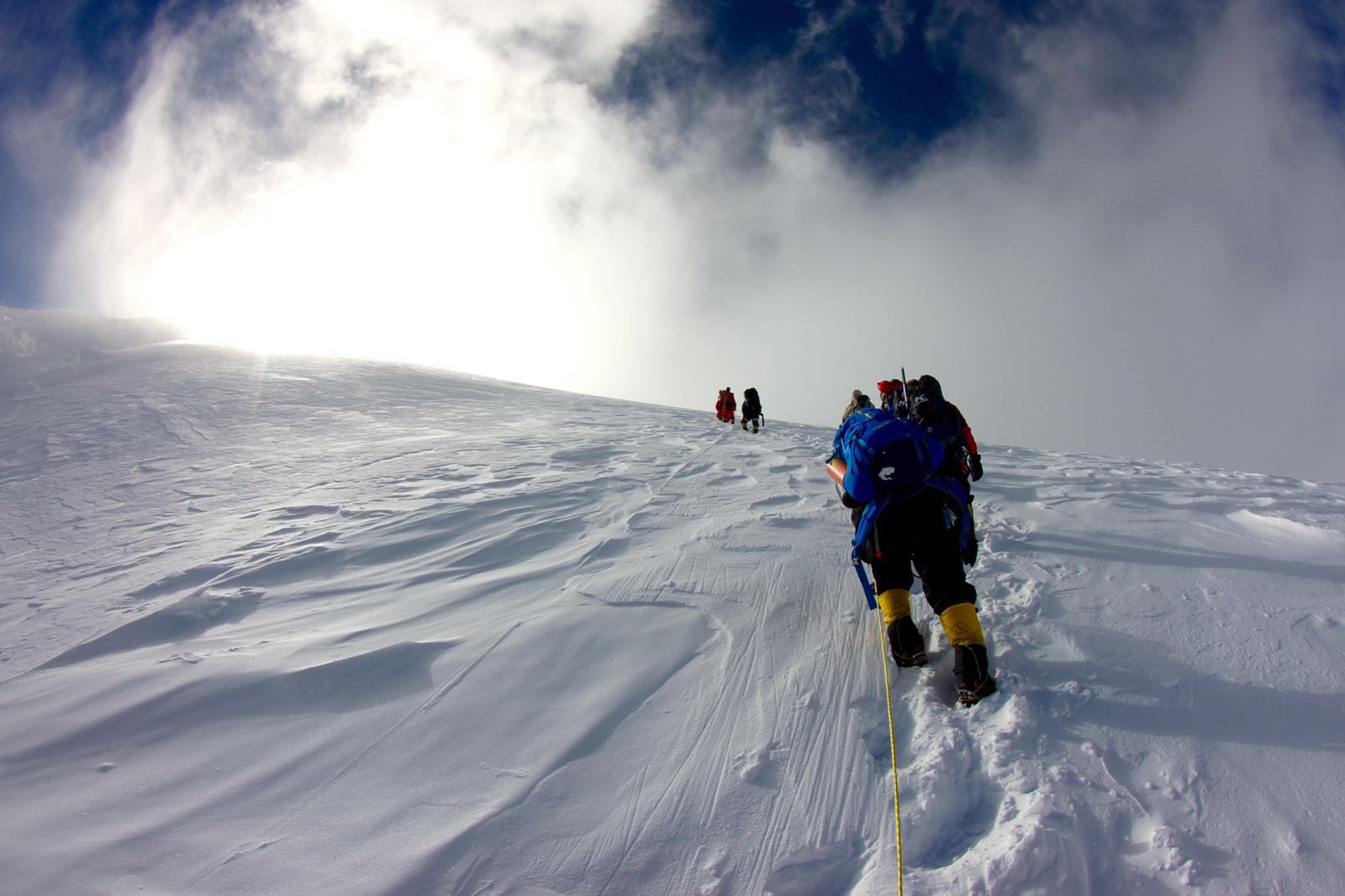 Climbers ascend K2's Black Pyramid of the Abruzzi Spur