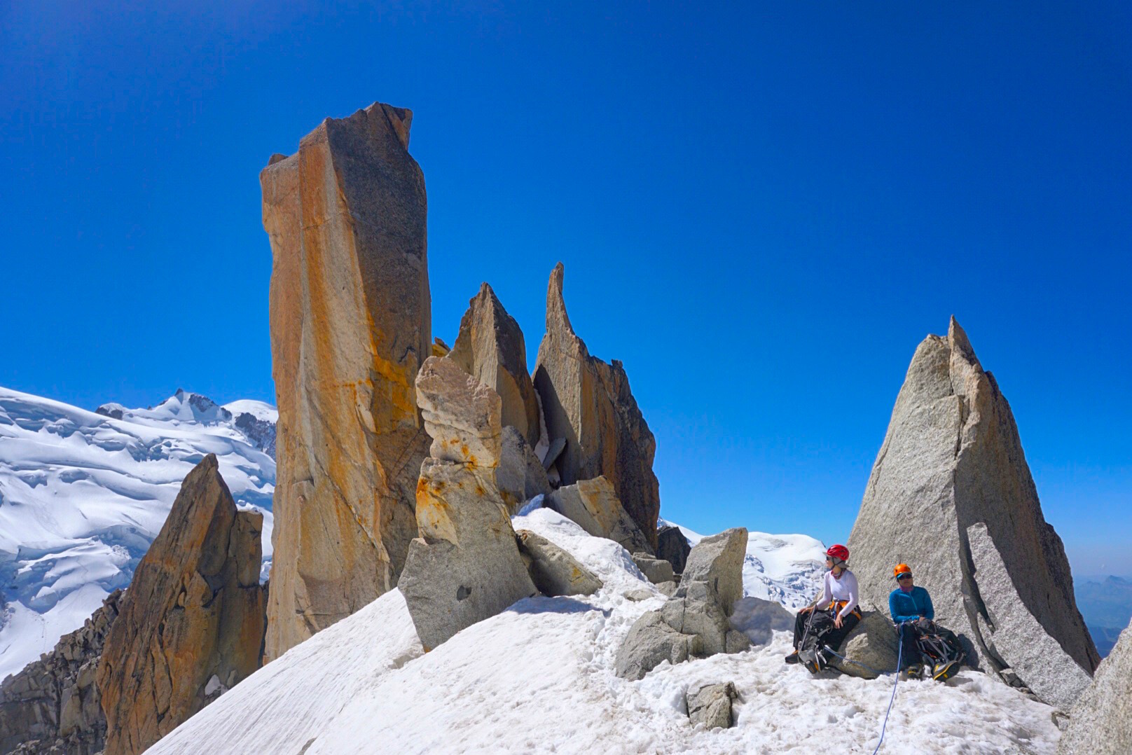 Climbing team reaches Aiguille du Toule in the French Alps